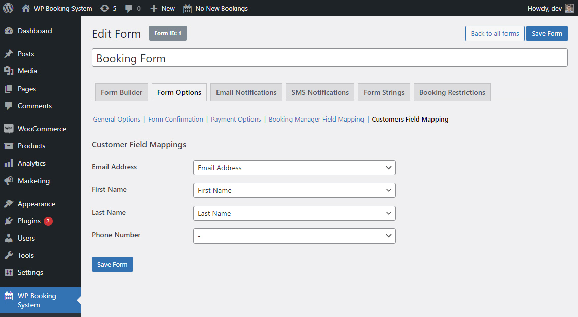 Customers Field Mapping – WP Booking System